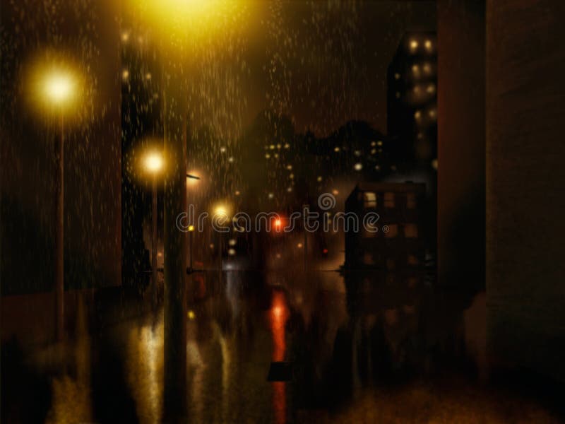 Rain City Night Painting stock photo. Image of drawing - 20025224