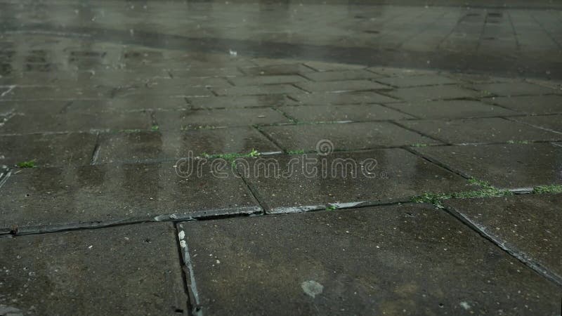 Rain in the City. Raindrops Falling on the Pavement in the Town Stock ...