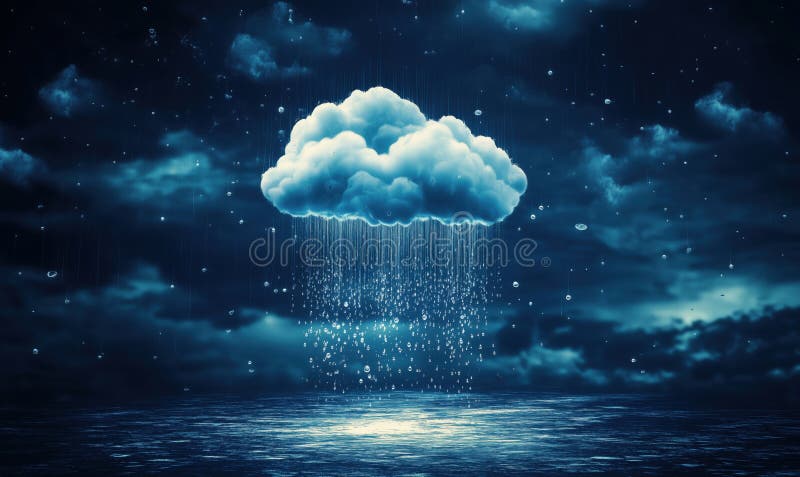 Rain Cloud with Droplets Falling, Dark Moody Atmosphere, Illuminated ...