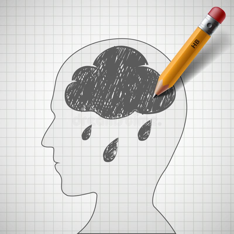 Rain Cloud in the Human Head. Stock Vector - Illustration of intellect ...