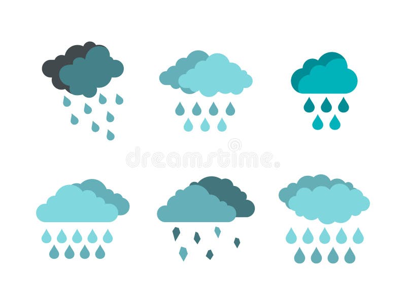 Rain Cloud Icon Set, Flat Style Stock Vector - Illustration of isolated ...