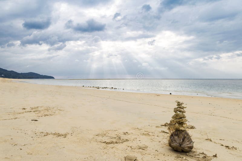 Rain Cloud Over the Sea, Sunset at the Beach Stock Image - Image of ...