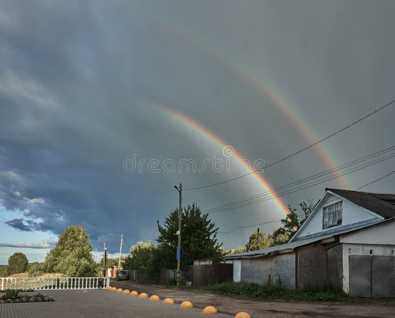 Rain Clouds in Which a Real Rainbow Has Formed, I am in Nature. Double ...