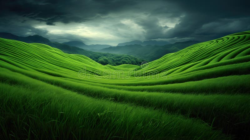 Rain is Coming at Night on a Grass Field Stock Illustration ...