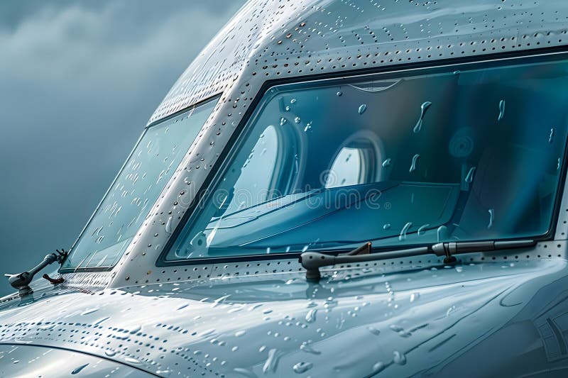 Rain-Covered Airplane Cockpit, a Detailed View of Aircraft Windshield ...