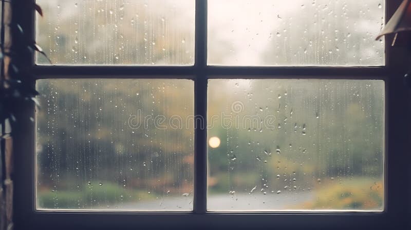 Rain Covered Window Panes Showing a Blurry Outdoor Scene Stock ...