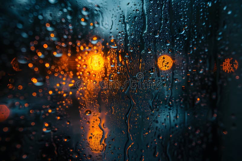 Rain Covered Window with Street Light in Background Generative AI Stock ...