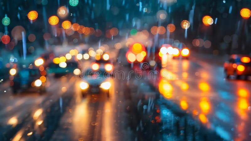 Rainy Evening City Drive, Cars Glistening Under Streetlights in Motion ...