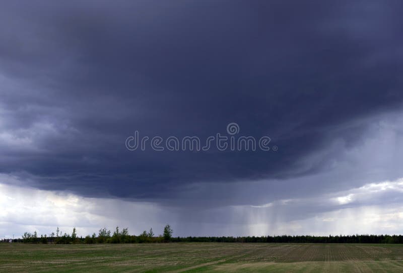 Rain from the Dark Cloud in the Field in Prairies in Spring Stock Photo ...