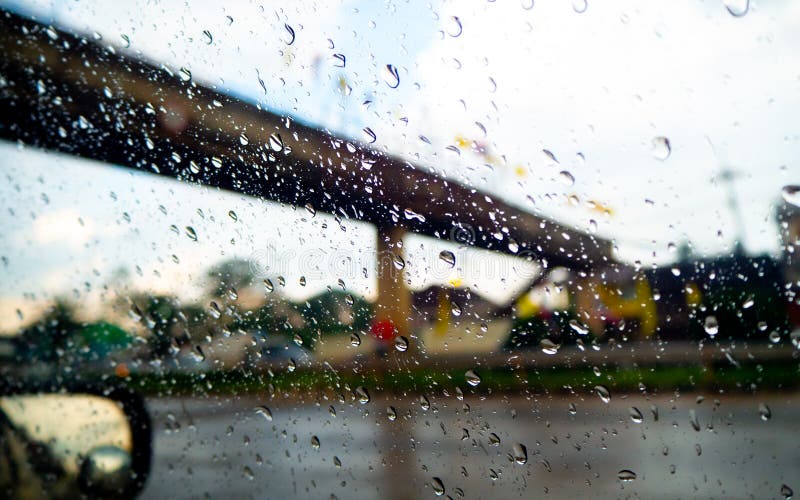 Rain and Dew Drop on the Car Glass Window during Raining Stock ...