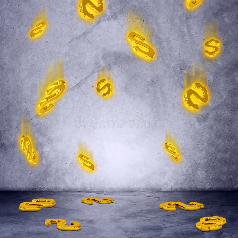 Rain of Dollar Bills and a Heap of Money Isolated Stock Image - Image ...