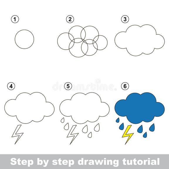 Rain. Drawing tutorial. stock vector. Illustration of school - 67683633