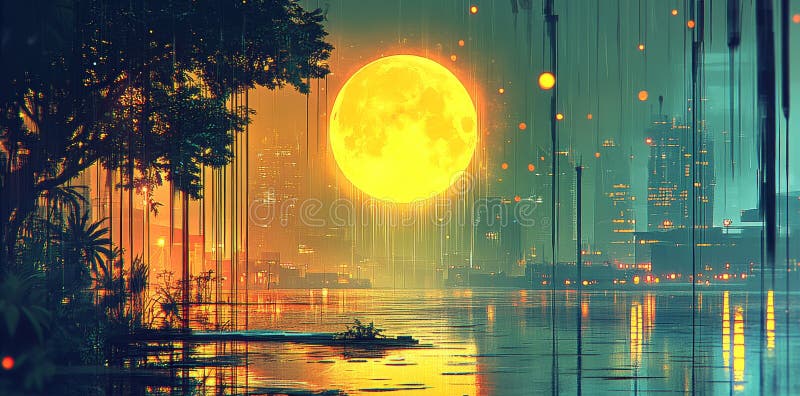 Rain-drenched City Streets Mirror the Fading Light of the Setting Sun ...