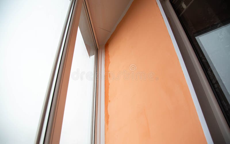 Rain Dripping in the Corner on the Balcony between the Window Frame and ...