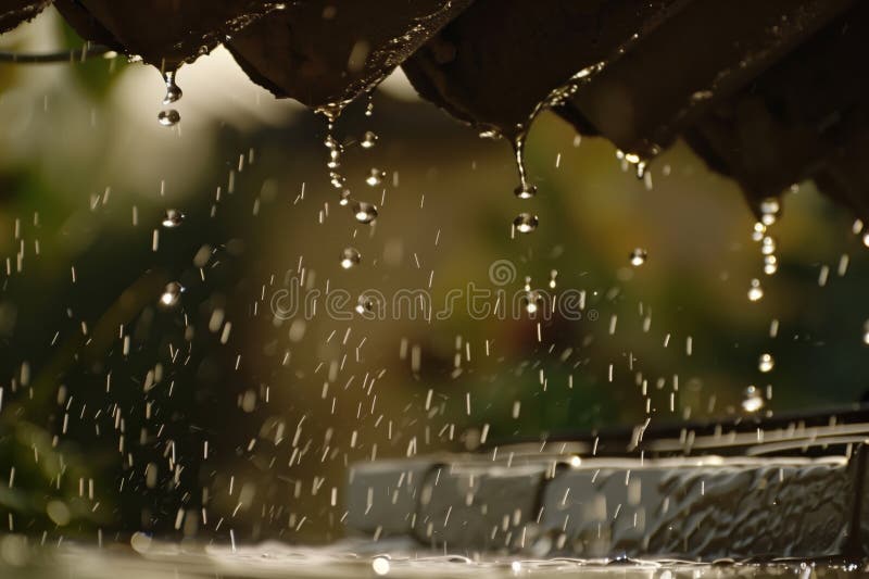 Rain Dripping from a Roof into a Clear Puddle Below Stock Image - Image ...