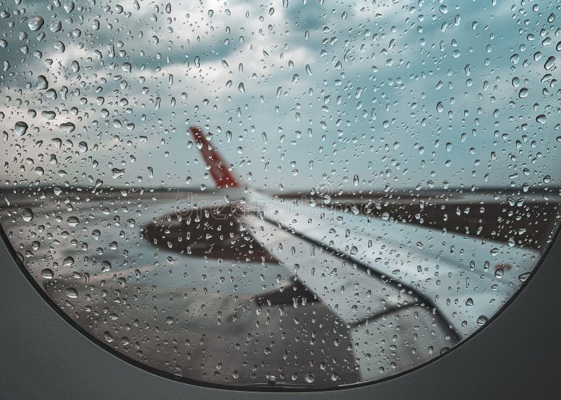 Rain Drop at Airplane Window before Take Off when Monsoon Season Stock ...