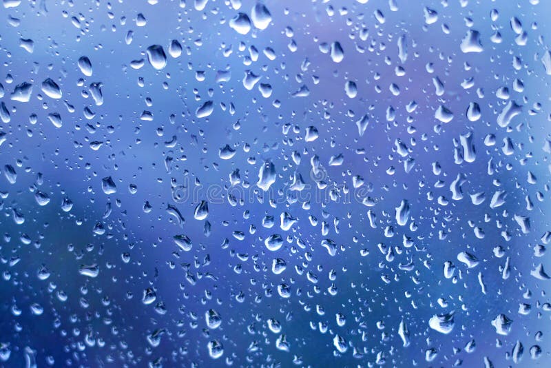 Rain Drop on Glass Window in Blue Background Stock Image - Image of ...