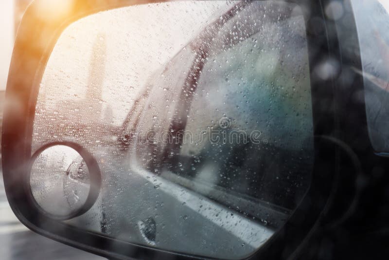 Rain Droplets Car Reflections Rear View Mirror Stock Photos - Free ...