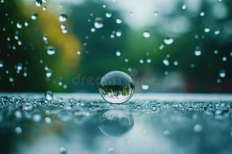 Rain Droplets Create a Beautiful Reflective Surface on a Window during ...