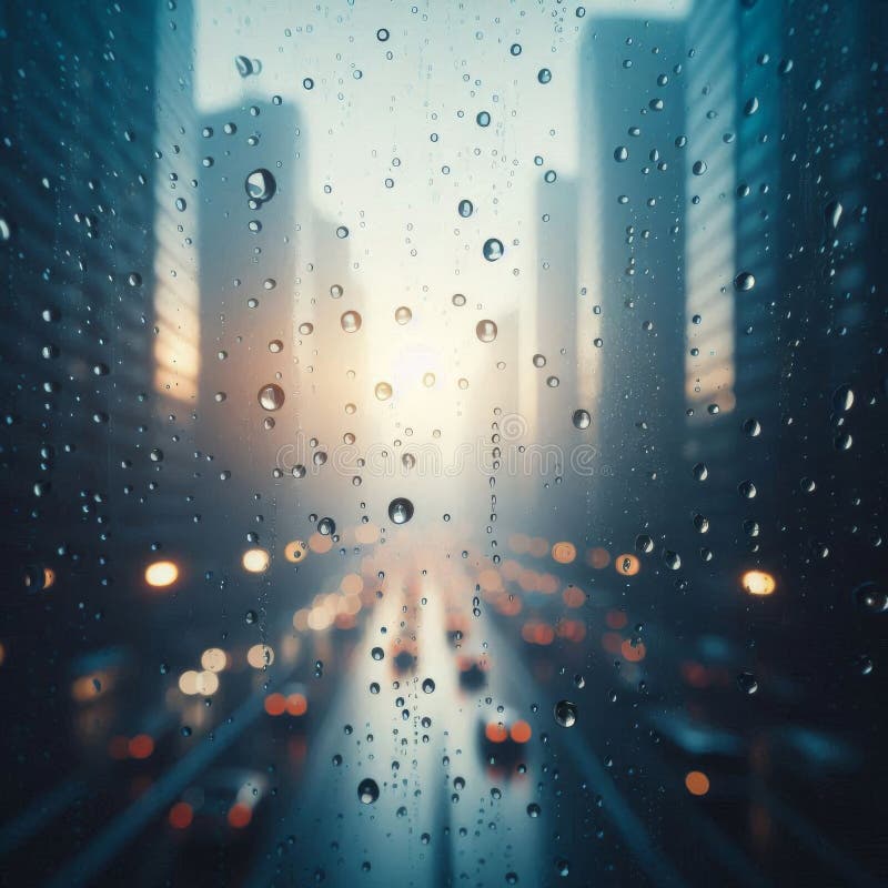 Rain Droplets on a Window with a Soft Blue Tint, Evoking a Calm Rainy ...