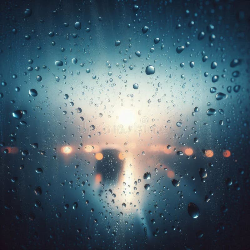 Rain Droplets on a Window with a Soft Blue Tint, Evoking a Calm Rainy ...