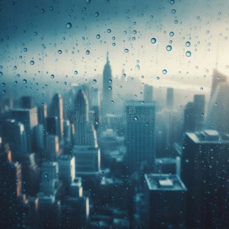 Rain Droplets on a Window with a Soft Blue Tint, Evoking a Calm Rainy ...