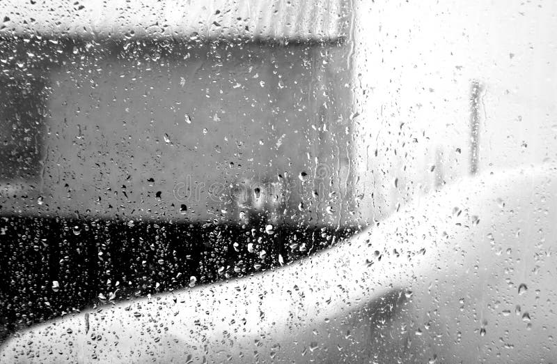 Rain Drops on Car Window with Blur Effect in Black and White Stock ...