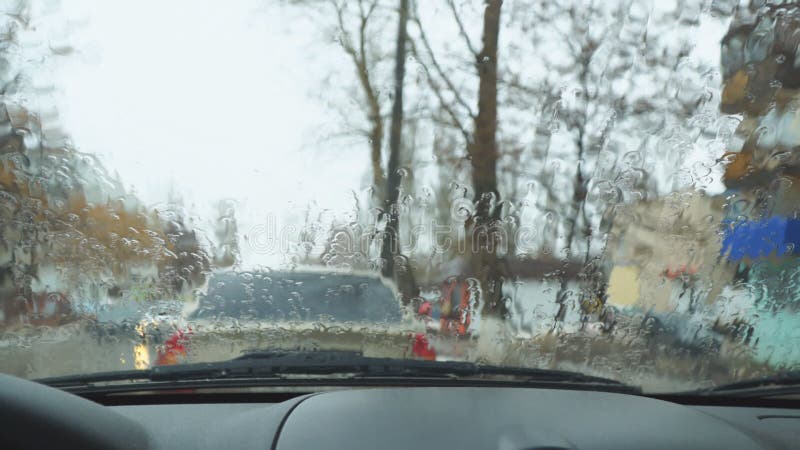 Rain Drops on Car Windshield Stock Footage - Video of rain, street ...