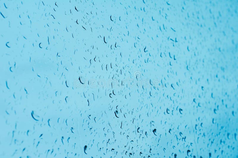 Rain Drops on Clean Blue Window Glass Stock Image - Image of moisture ...