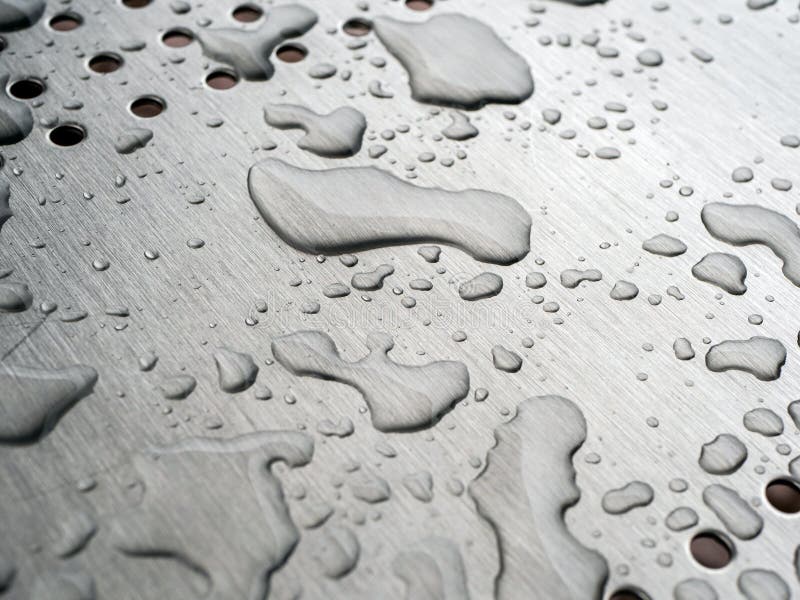 Rain Drops Close Up Photo on a Polished Metal Surface of a Bench Stock ...