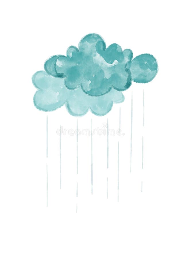 Rain Drops Falling from the Cloudy Sky. Hand Drawn Watercolor ...