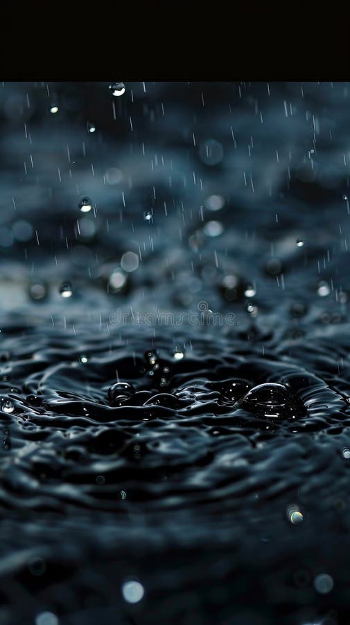 Rain Drops Falling on a Dark Surface Stock Photo - Image of drop, rain ...