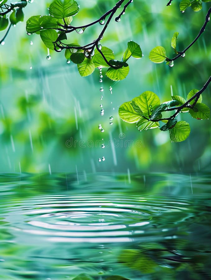 Rain Drops Falling on a Green Leafy Tree Stock Photo - Image of ...