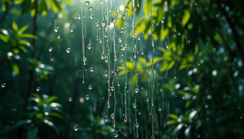 Rain Drops Falling from the Leaves of a Bamboo Tree Generated Stock ...