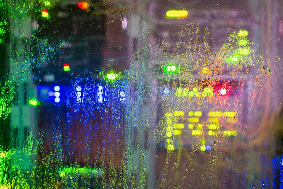 Rain Drops on the Glass of the Server Room. the Condensate Flows Down ...