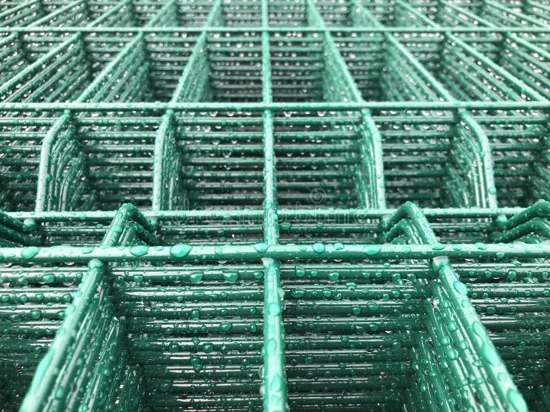 Rain Drops on Green Colored Metal Grid Stock Photo - Image of closeup ...