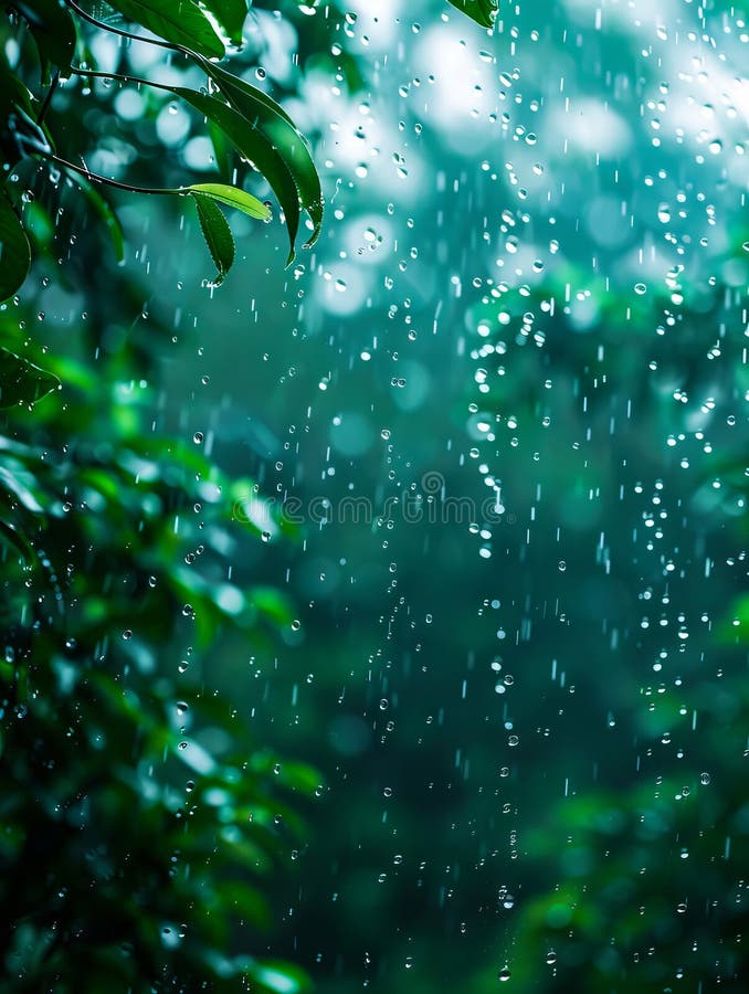 Rain Drops on Green Leaves in the Forest Stock Image - Image of fall ...
