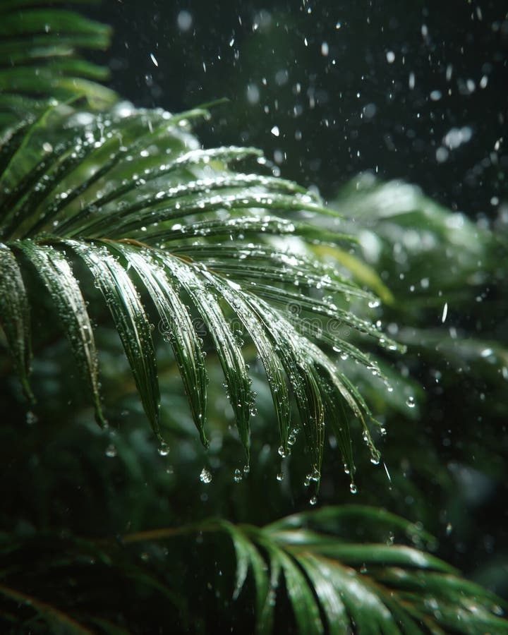 Rain Drops on Lush Green Tropical Leaves Stock Illustration ...
