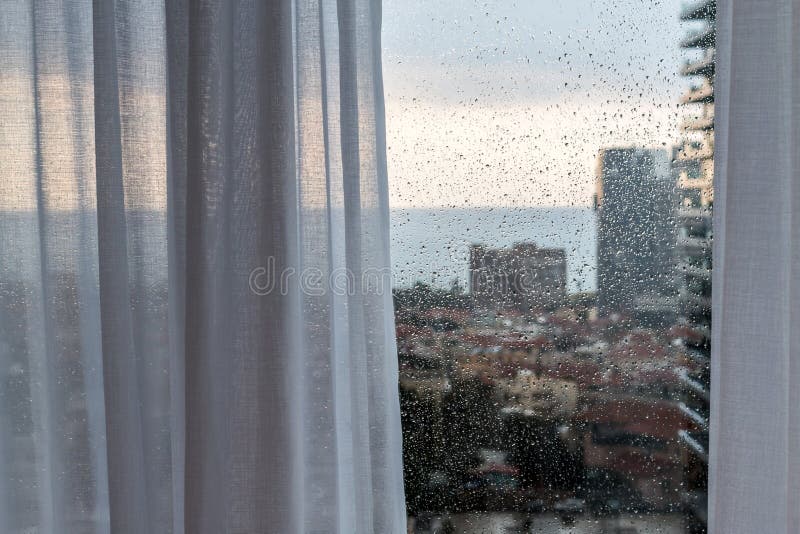 Rain Drops Over Window Modern City View Stock Photos - Free & Royalty ...