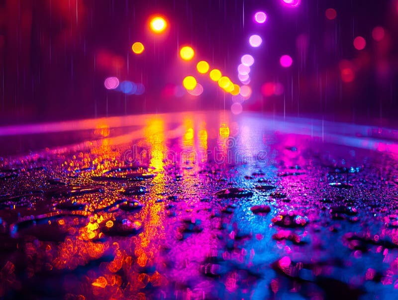 Rain Drops on the Road at Night Stock Photo - Image of lights, effect ...