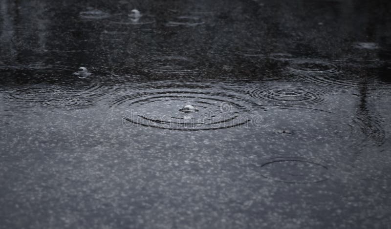 Rain Drops Splashing during Hard Rain Fall at Night. Stock Image ...