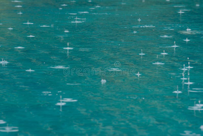 Rain Drops on the Surface of the Pool. Stock Photo - Image of nature ...