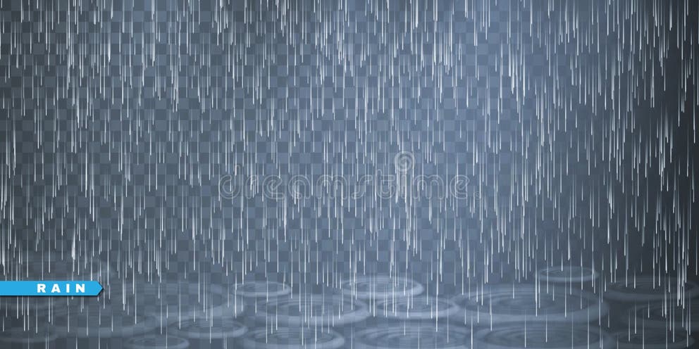 Rain Drops on Transparent Background. Falling Water Drops. Nature ...