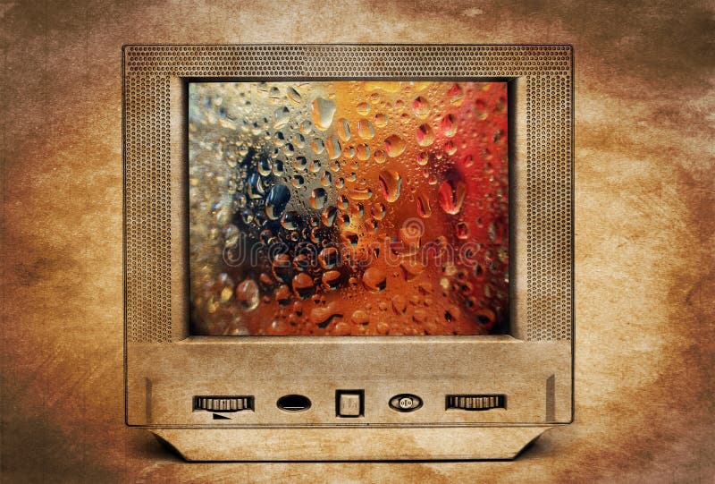 Rain drops on TV stock photo. Image of abstract, monochrome - 173016782