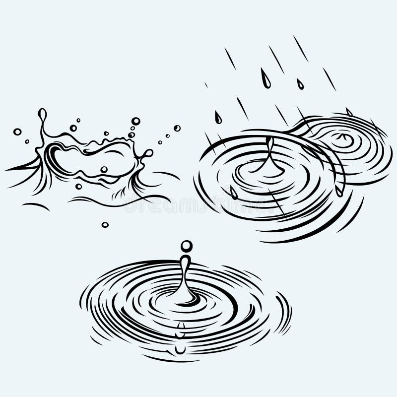 Rain drops in the water stock vector. Illustration of drawing - 68802688