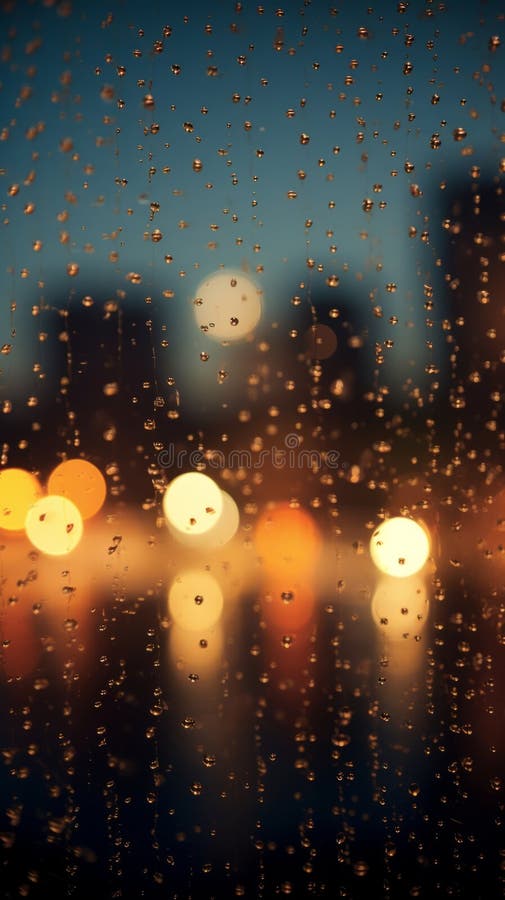 Rain Drops on a Window with City Lights in the Background Stock Photo ...