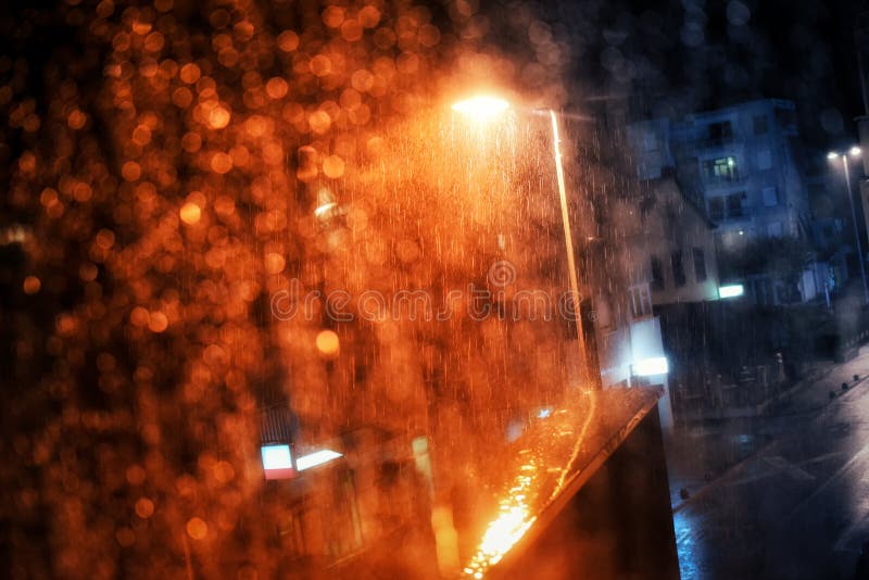 Rain Drops on the Window with Dark Streets Outside Stock Image - Image ...