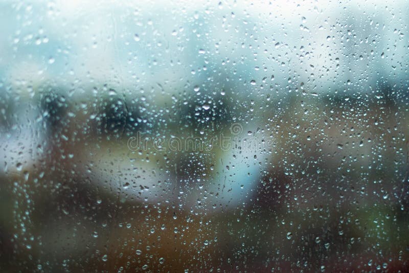 Rain Drops on Window Glass Surface. Rainy Spring Background Stock Photo ...