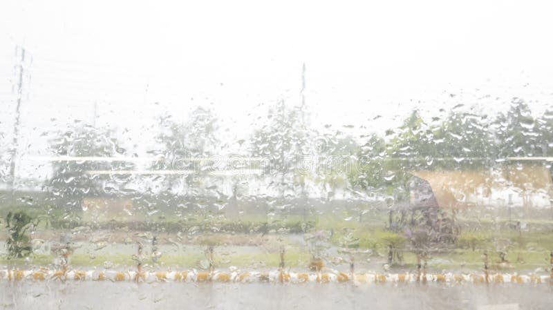 Rain Drops on Window Mirror with Green Trees Stock Image - Image of ...