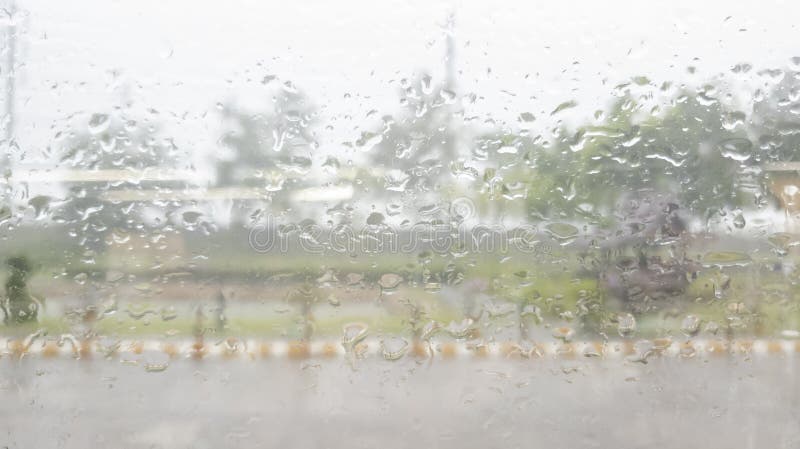 Rain Drops on Window Mirror with Green Trees Stock Photo - Image of ...